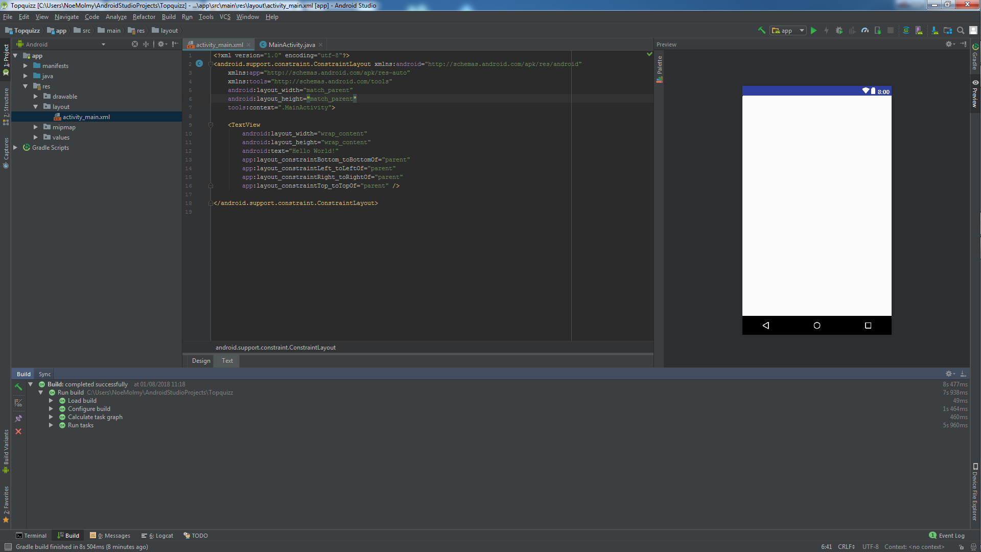 [Résolu] Hello world ne s'affiche pas dans Android Studio par NoéMolmy - page 1 - OpenClassrooms